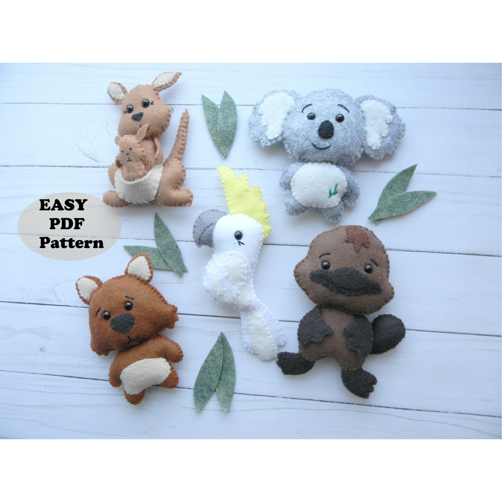 Australia animals PDF Pattern baby mobile sewing pattern koala cockatoo ...