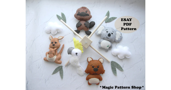 Australia animals PDF Pattern baby mobile sewing pattern koala cockatoo ...