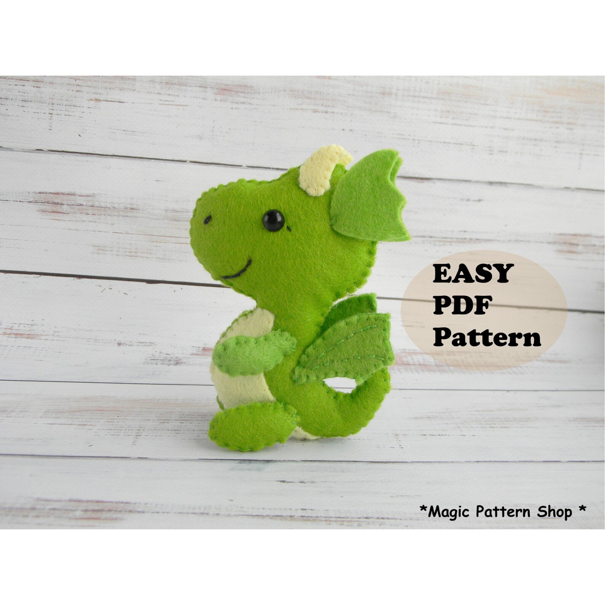 Dragon felt pattern PDF Cute Fantasy toy sewing tutorial Christmas ornament