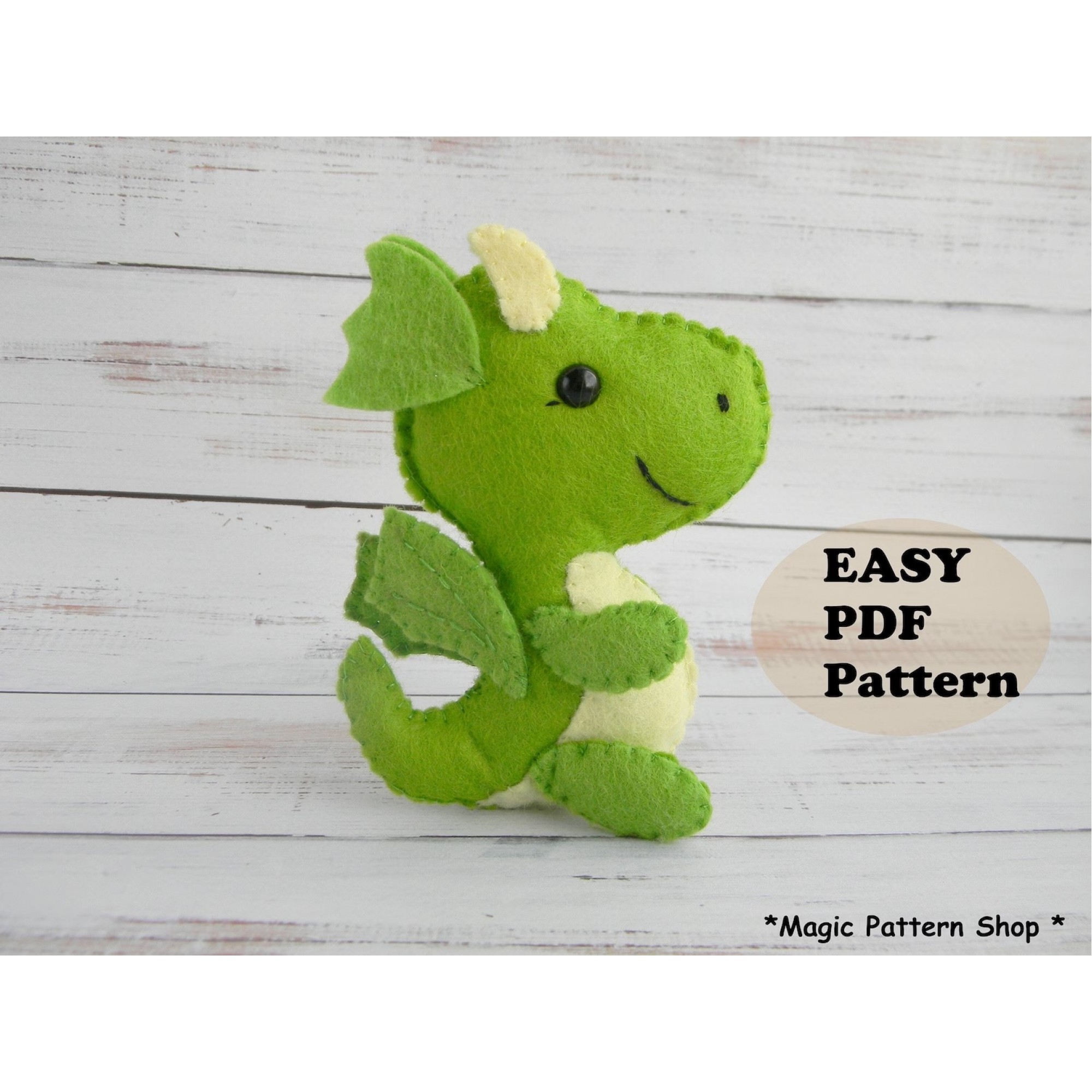 Dragon felt pattern PDF Cute Fantasy toy sewing tutorial Christmas ornament