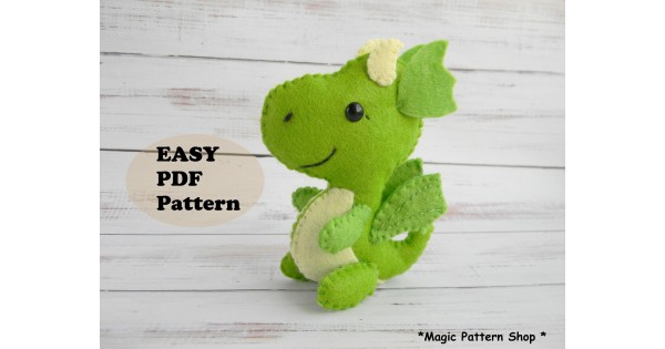 Dragon felt pattern PDF Cute Fantasy toy sewing tutorial Christmas ornament
